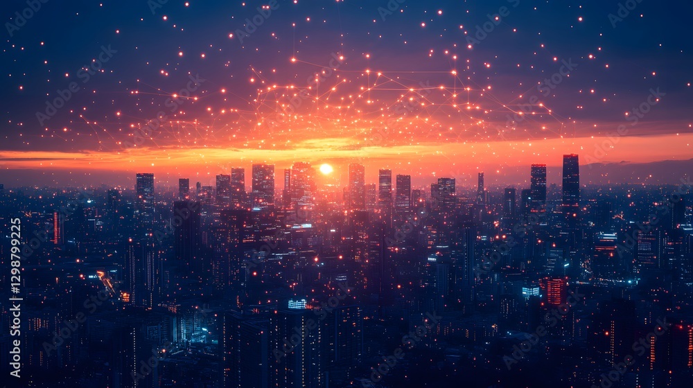 AI-driven smart city with 5G towers, interconnected technology ...