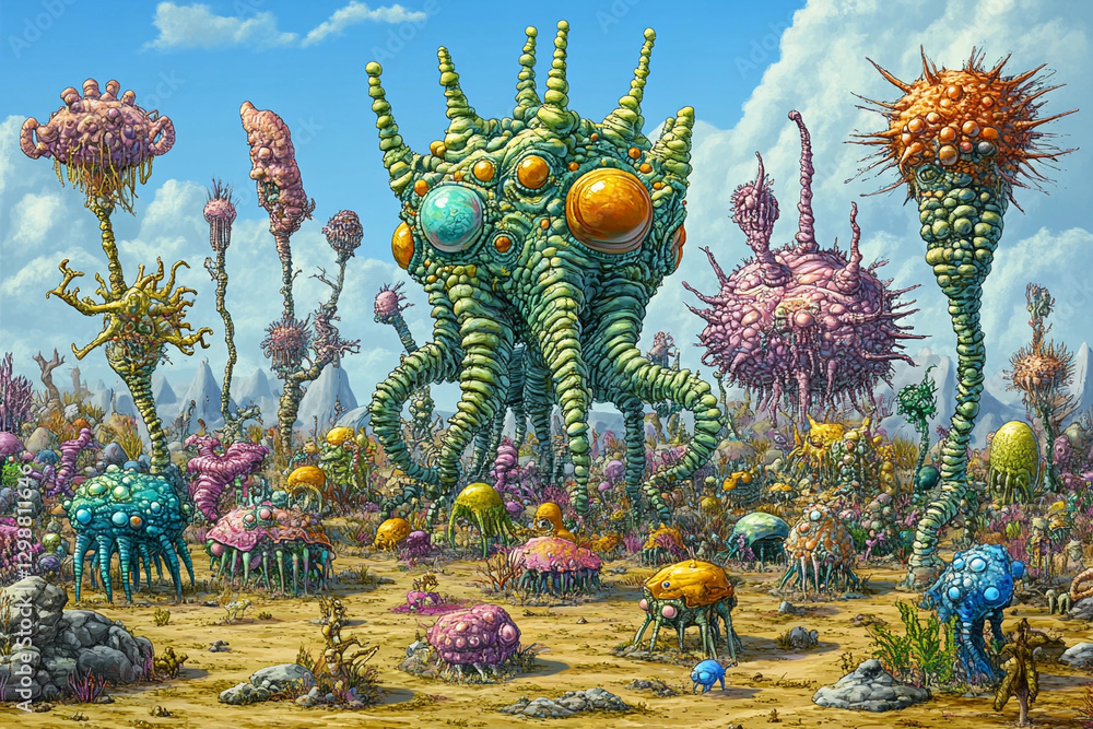 Visualization of the Cambrian explosion showcasing diverse life forms ...