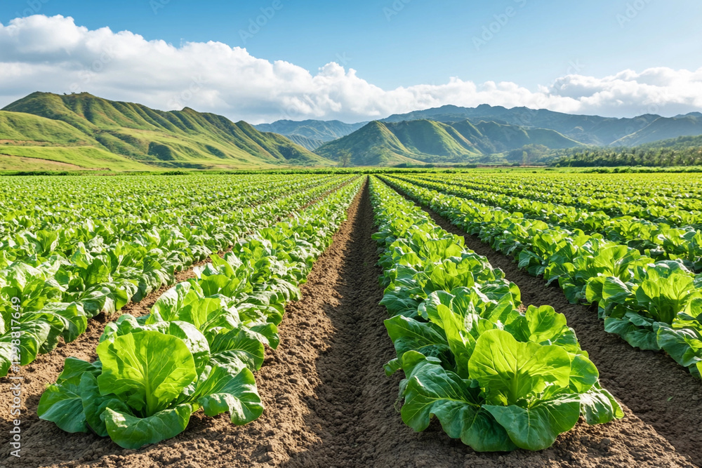 Bioengineered crops thrive in a lush field under a clear sky with ...
