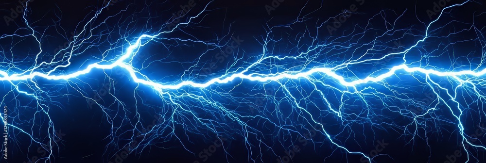Bolt of blue lightning flashes against a dark background, radiating ...