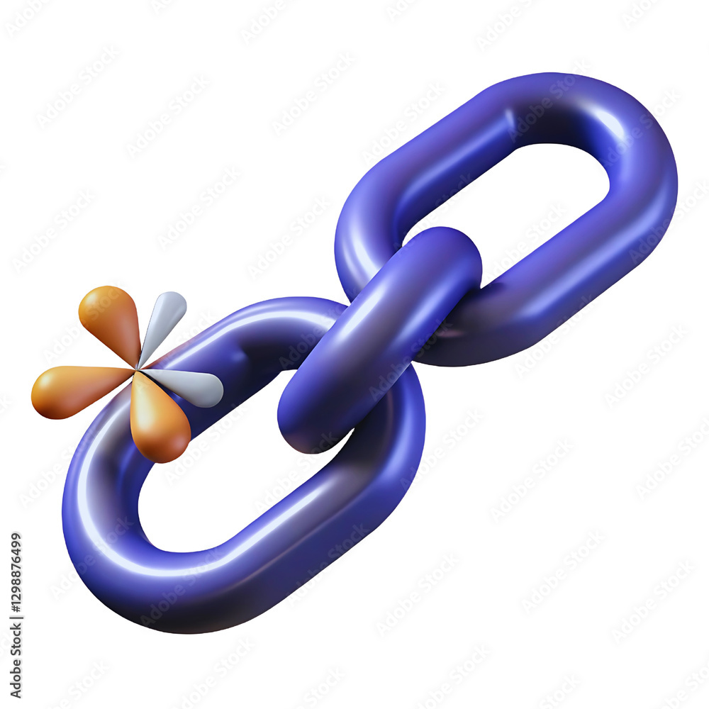Broken Chain Link 3D Render Abstract Design with Metallic Texture Stock ...