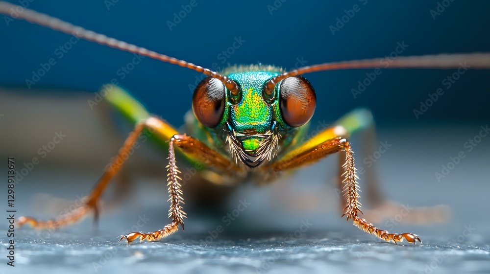Foto de Stock Extreme macro portrait of green metallic tiger beetle ...