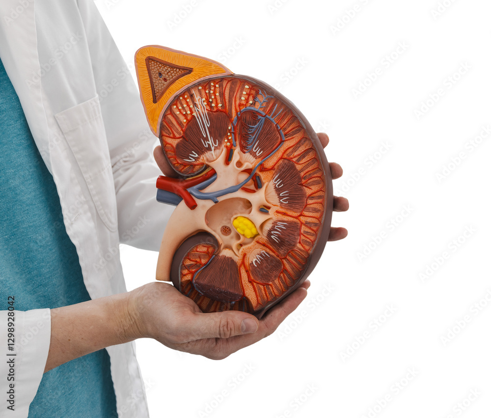 Medical anatomical model of kidney in doctor's hands, isolated on ...