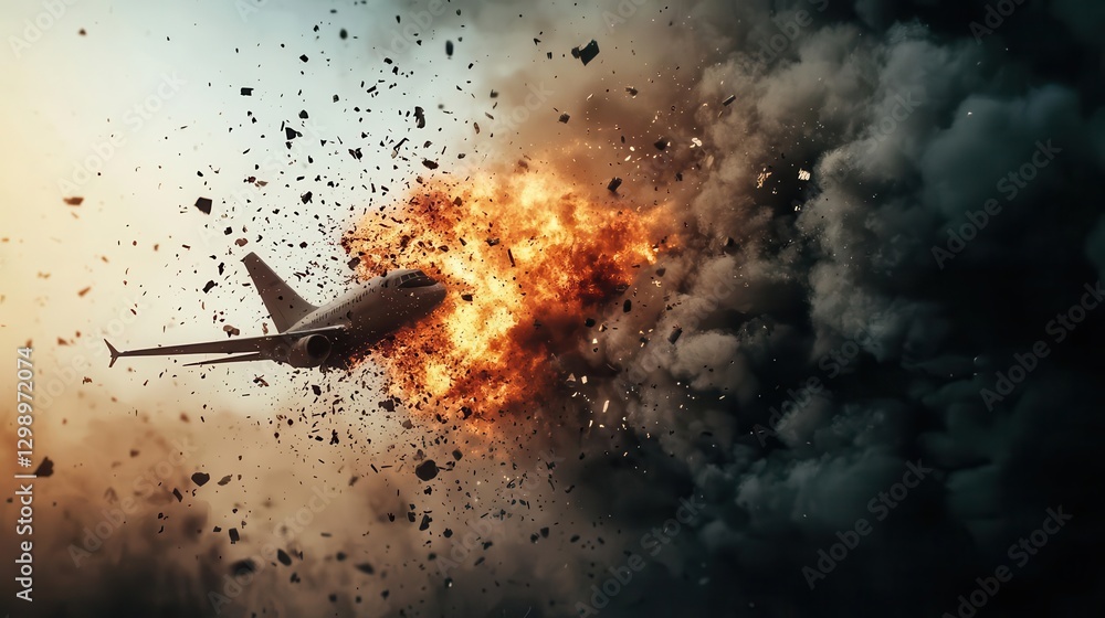 Military jet crashing with a fiery trail, dramatic impact visuals ...