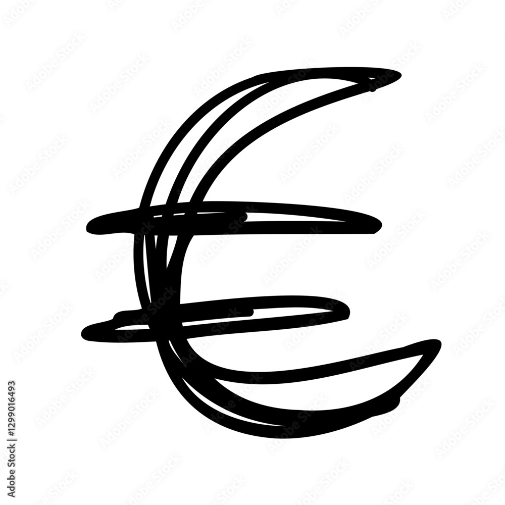 Handwritten euro sign symbol in hand drawn style. Vector illustration ...