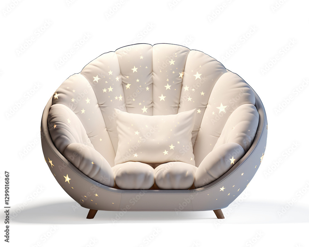 Cozy moon-shaped seating with soft cushions and twinkling lights on a ...