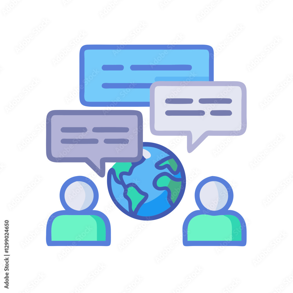 Global communication illustration featuring two people with speech ...