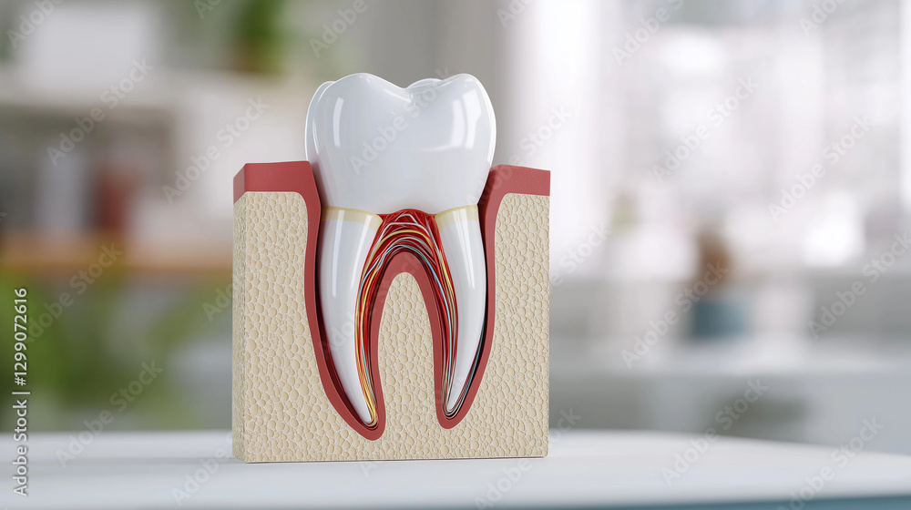 Detailed 3D diagram of a healthy human tooth cross-section, showing ...