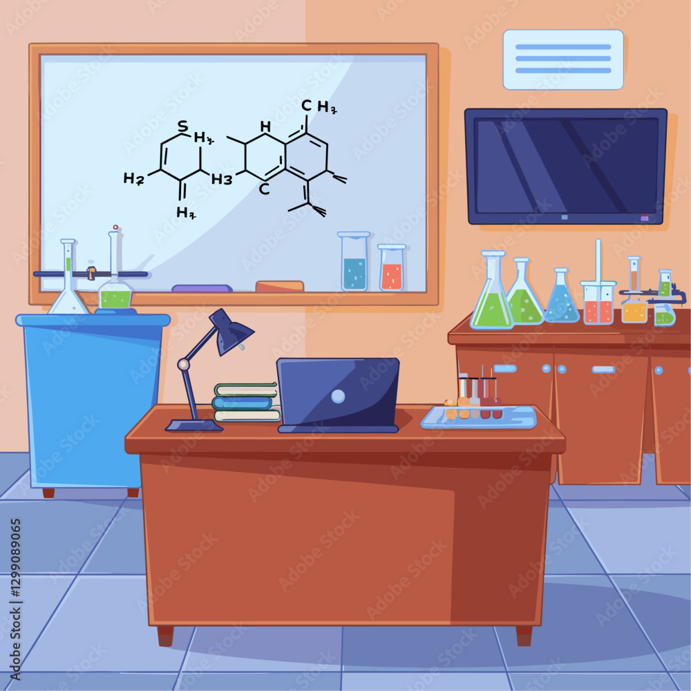 Chemistry classroom interior with equipment. Vector cartoon ...