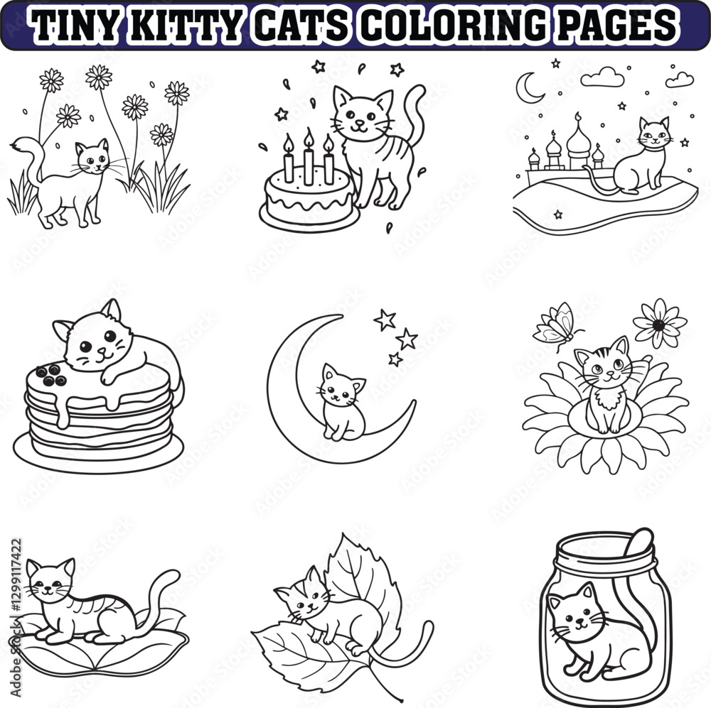 Tiny cats coloring pages, kitty coloring page, cat coloring page, bold ...