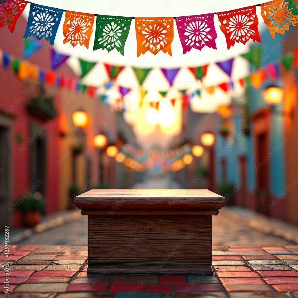 Cinco de Mayo product display background podium, Papel Picado ...