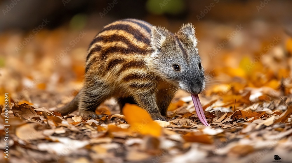Rare Numbat exploring the Australian bush its striped fur blending into ...