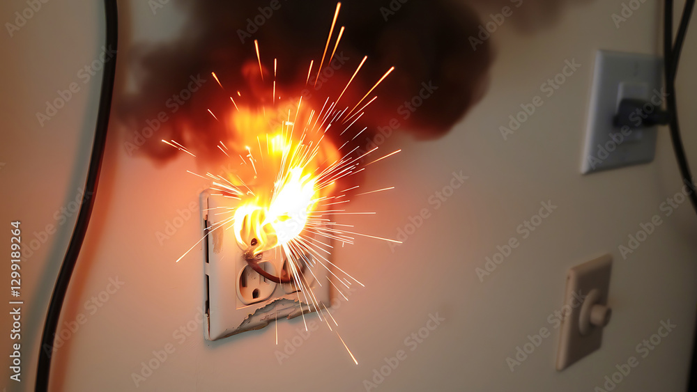 Ilustración de Stock Electrical hazard with sparks from faulty wall ...