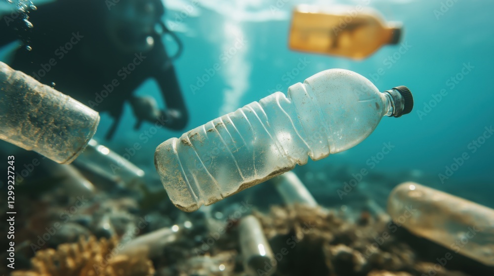 Underwater pollution: plastic bottles impact marine life and coral ...