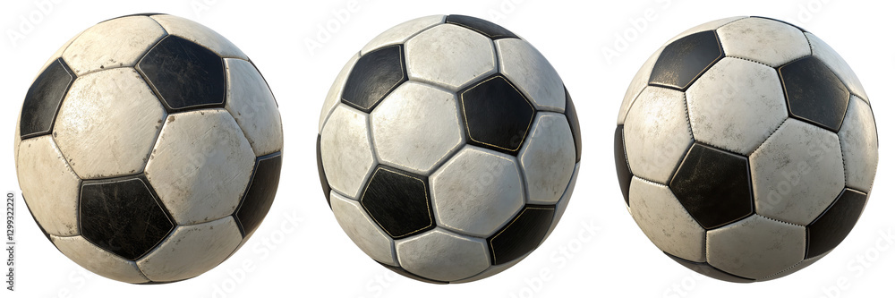 Triple Soccer Ball Views Worn Leather, Isolated on Transparent ...