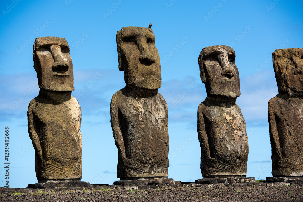Group of Moai statue of Ahu Tongariki, Easter Island, Valparaíso Region ...