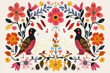 Rabbit Flowers Folk Art Illustration Free Stock Photo - Public Domain ...