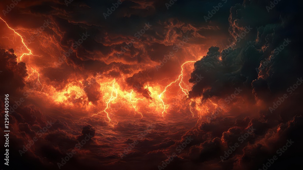 Dramatic Apocalyptic Hell Realm with Fierce Lightning Strikes Under a ...