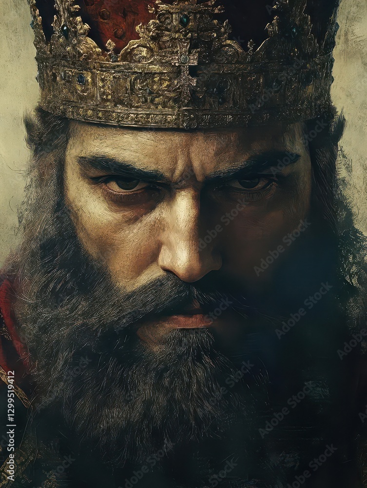 Regal Portrait of King Solomon Exuding Wisdom and Majesty in a Classic ...
