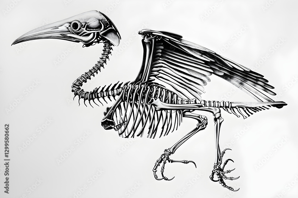 Detailed Monochrome Depiction of Avian Skeleton Structure: Wonders of ...