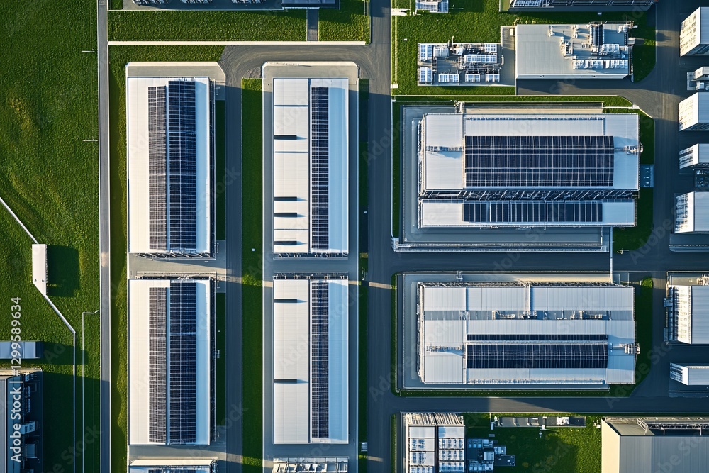 Data center aerial view with solar panels Stock Photo | Adobe Stock