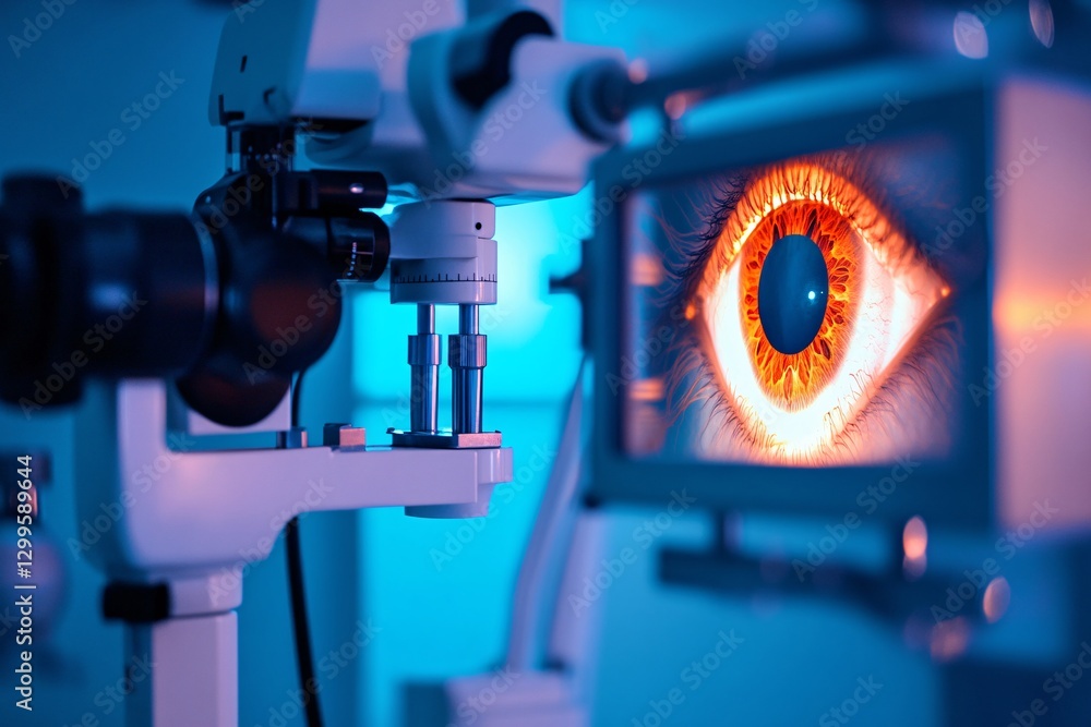 Slit lamp displaying a detailed digital image of the human eye for ...