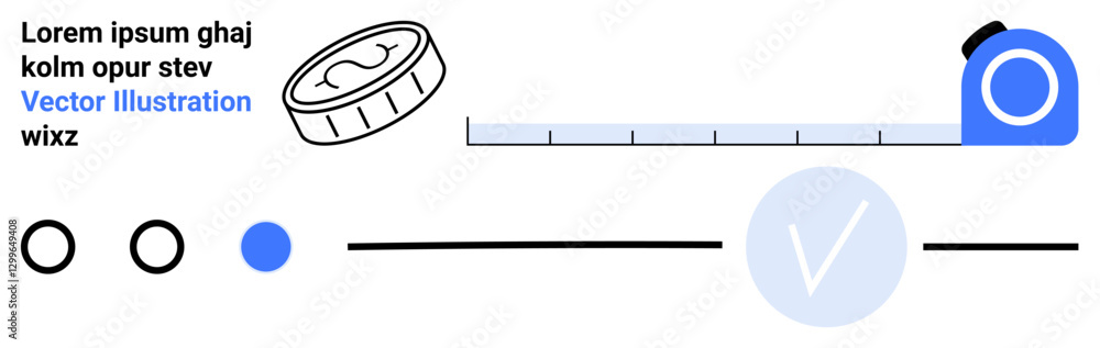 Measuring tape, coin, checkmark, and circular icons arranged in a ...