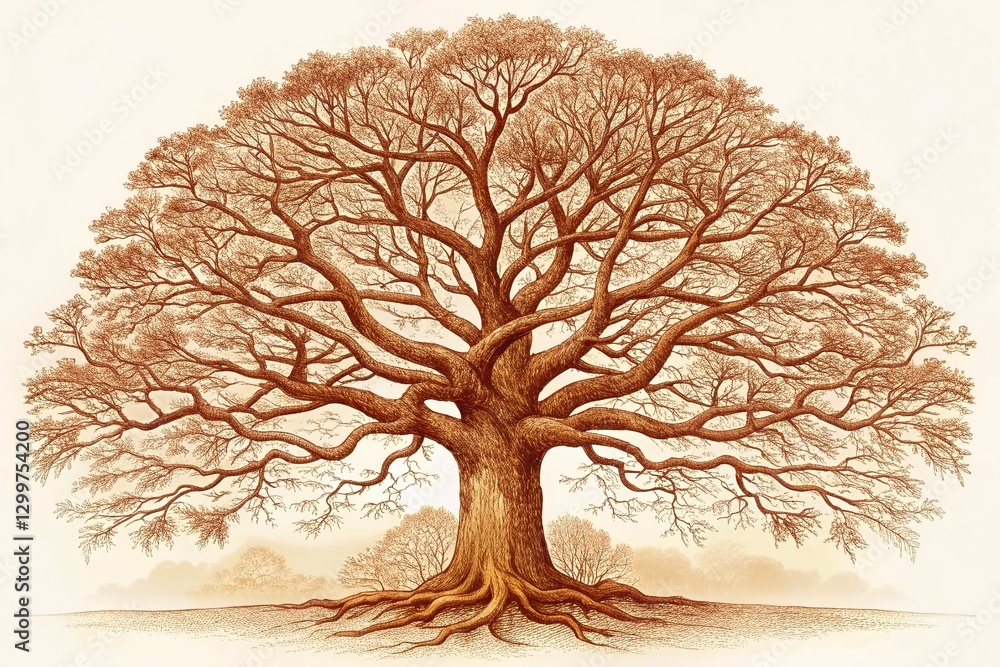 Vintage Family Tree Oak Engraving, Hand-Drawn Genealogy Chart, Deep ...