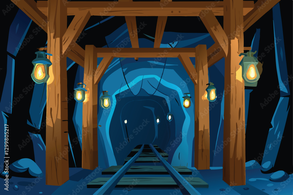 Create a stylized vector background depicting a mining tunnel entrance ...