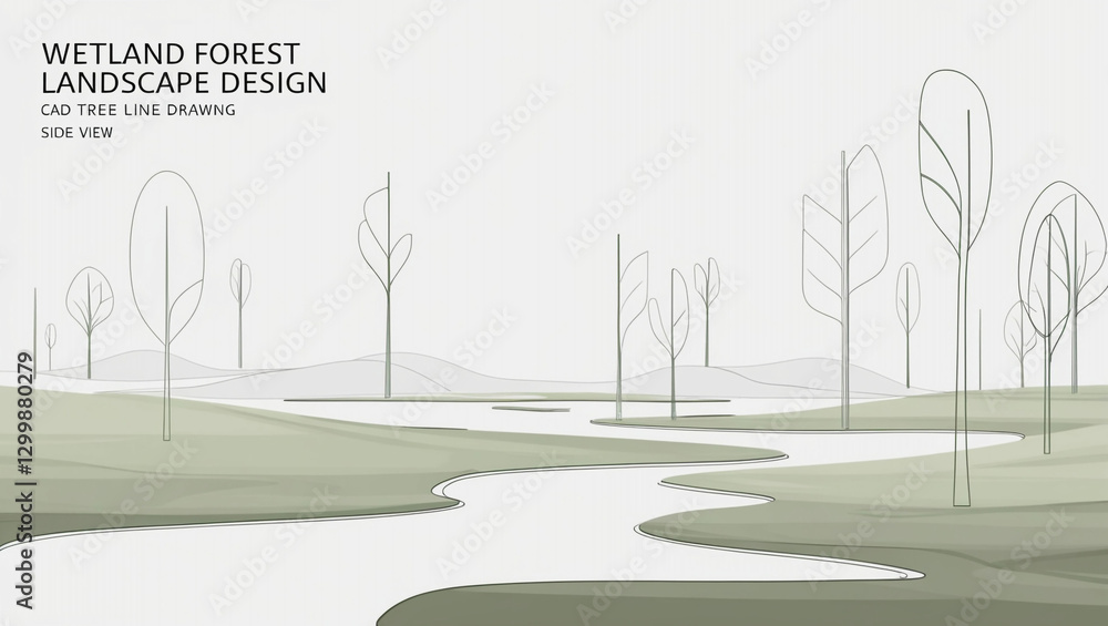 Architectural Drawings, Minimal style cad tree line drawing, Side view ...