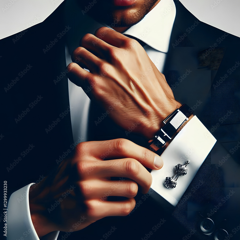 Conceptual photo of a man adjusting his cufflink, representing the ...