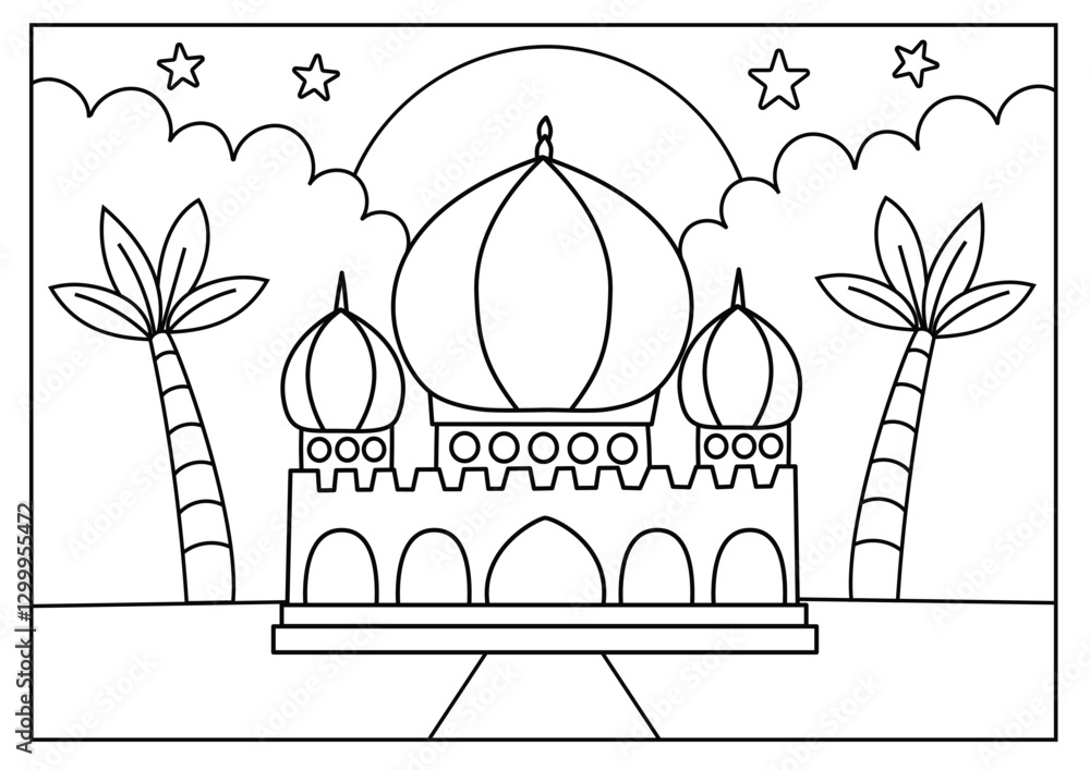 Mosque Coloring Page For Muslim Kids Ramadan Activity Stock Vector ...