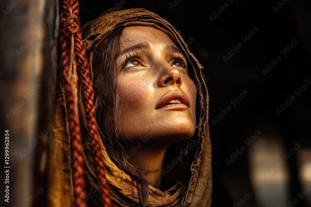 Rahab place a red cord out of her window, Bible story. Stock Photo ...