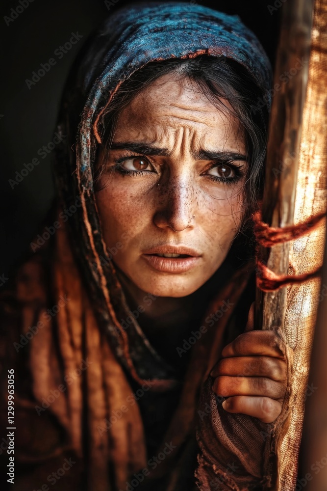 Rahab place a red cord out of her window, Bible story. Stock Photo ...