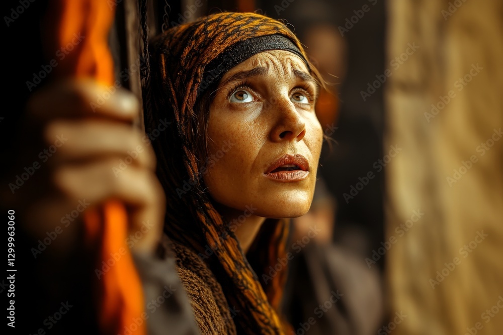 Rahab place a red cord out of her window, Bible story. Stock Photo ...