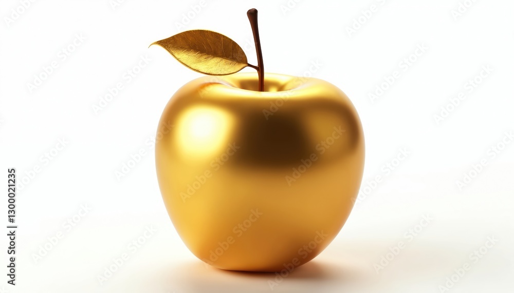 Shiny golden apple on white background. Expensive luxury metal fruit ...