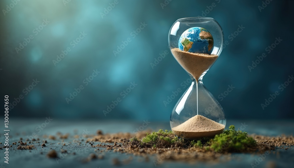 Hourglass with planet Earth inside represents time running out ...