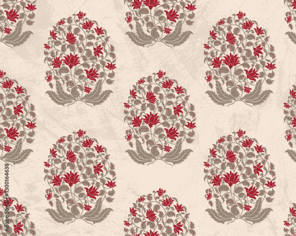Mughal flower motif seamless pattern on texture background , vector ...