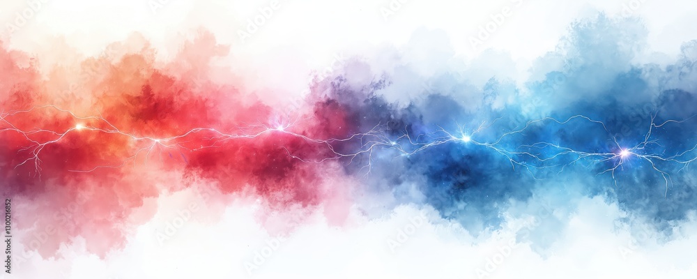 Illustration with dynamic energy bolts, electric discharges on red ...