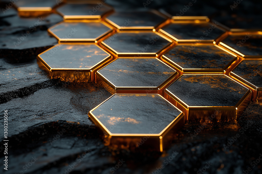 Gold Hex Grid: An Intricate Pattern of Honeycomb Shapes with a Rustic ...