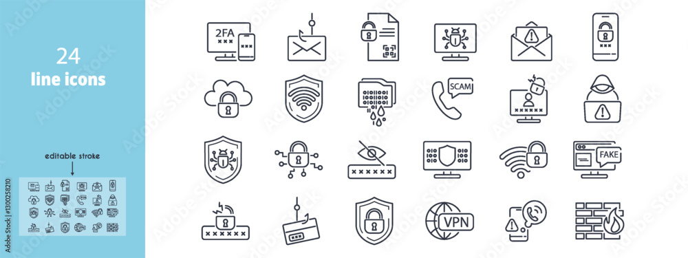Cybersecurity line icon set. Data Protection, Encryption, Cloud ...