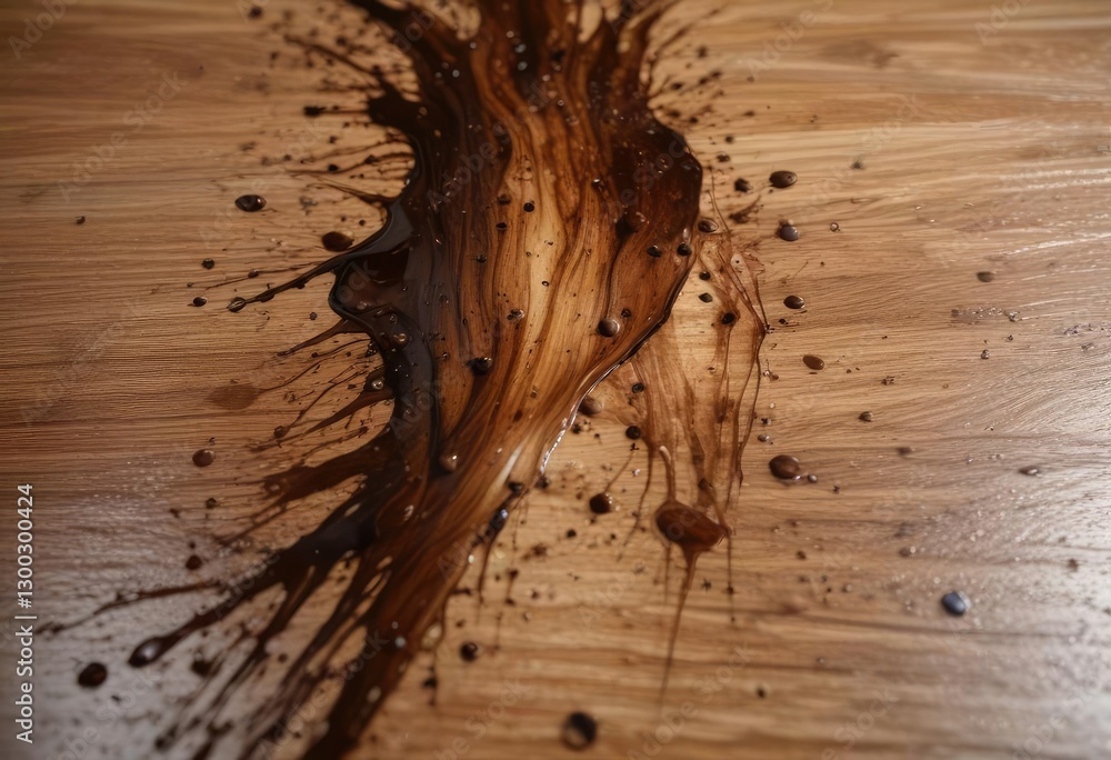 Coffee spill on laminated wood surface with an irregular shape stain ...