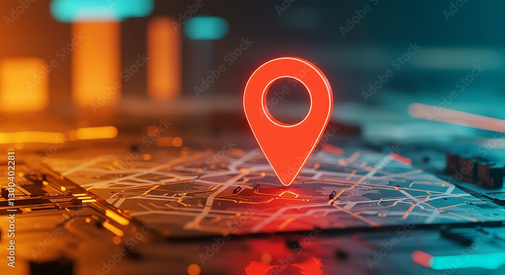Location on map with points. AI technology in GPS, innovation delivery, map location, future ...