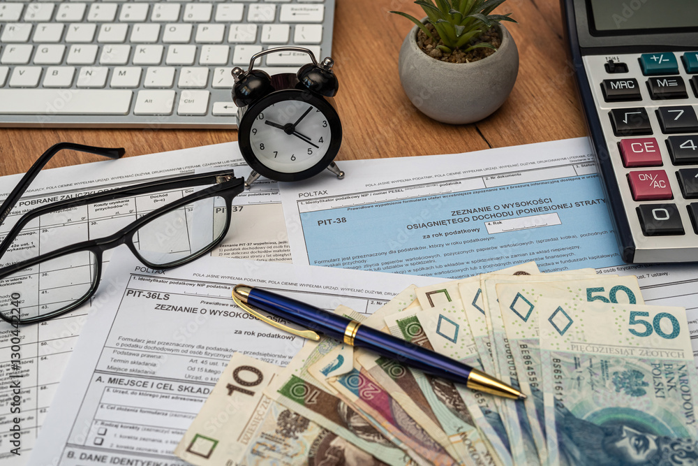Polish declaration PIT-36L, PIT-37 and PIT-38 tax forms with pln zloty ...