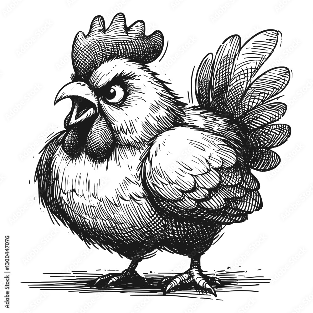 Chicken angry line art drawing ink sketch vector hand drawn ...