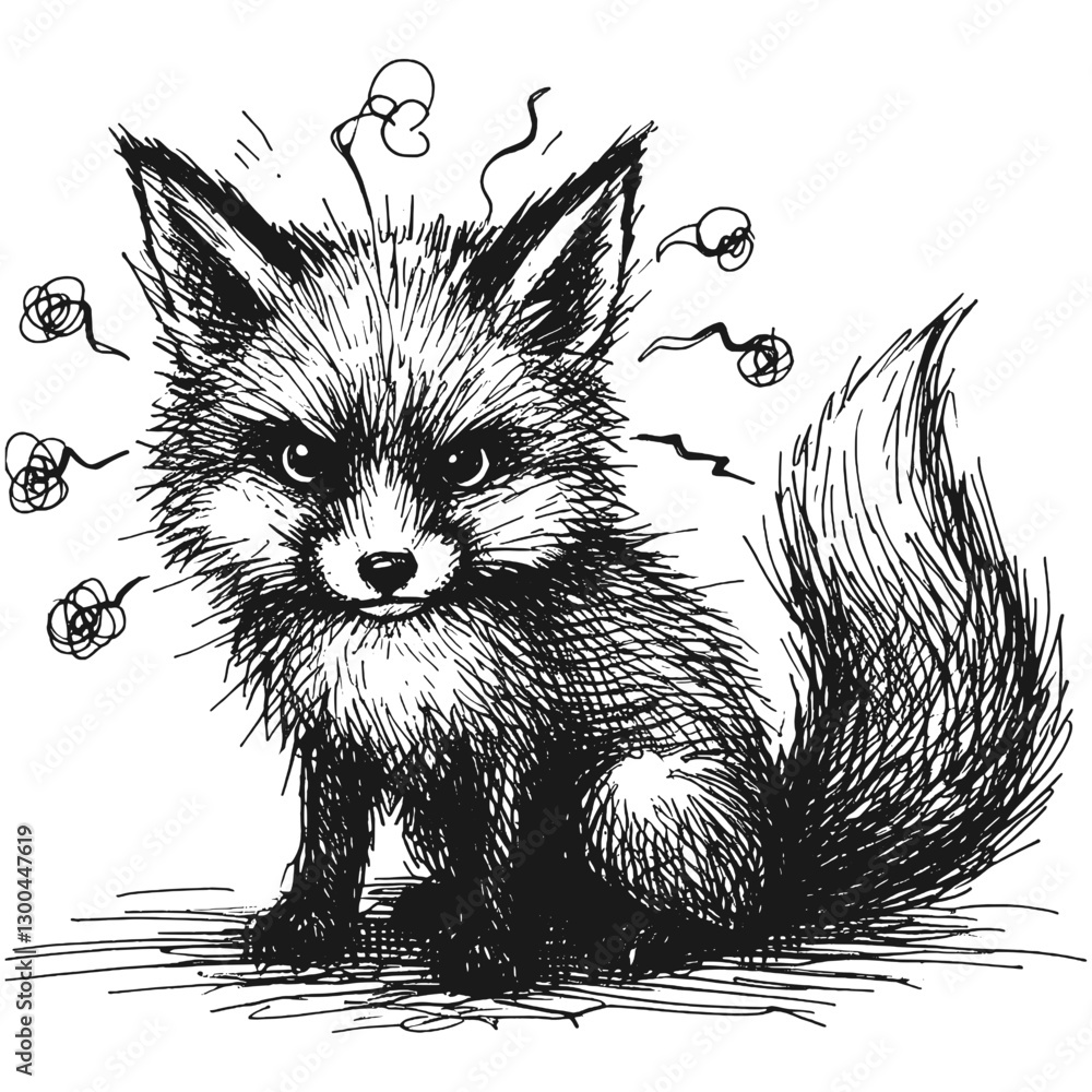 Fox angry line art drawing ink sketch vector hand drawn illustration ...