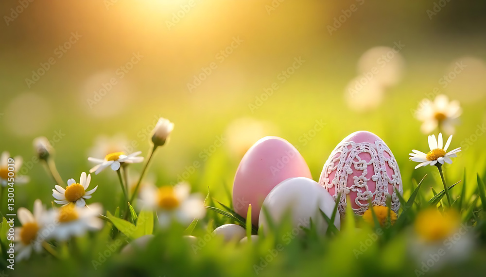Ilustración de Stock Dreamlike Easter Scene with Lace-Covered Eggs in a ...