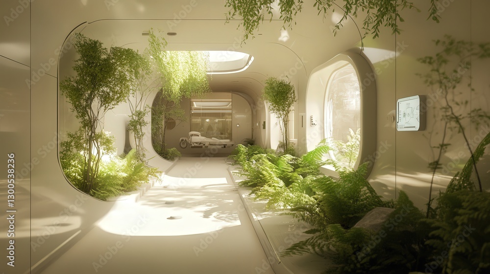 hospital with modular rooms, AI-assisted patient care, and a calming ...