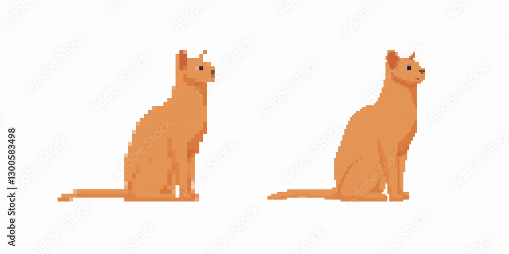 Two orange pixel art cats are sitting side by side. the cats are ...