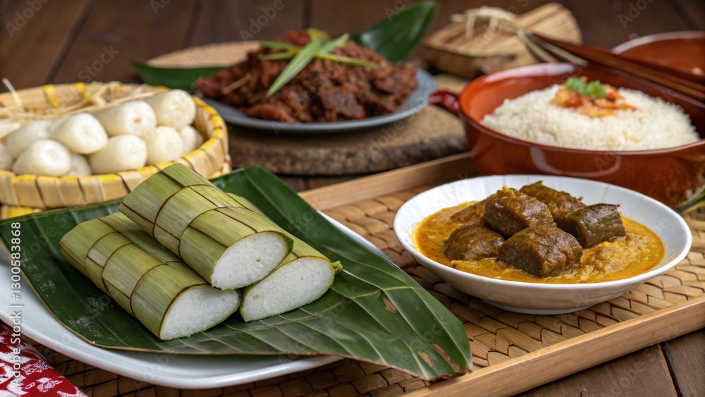 Malaysian local traditional food, lemang, ketupat, ketupat palas and ...
